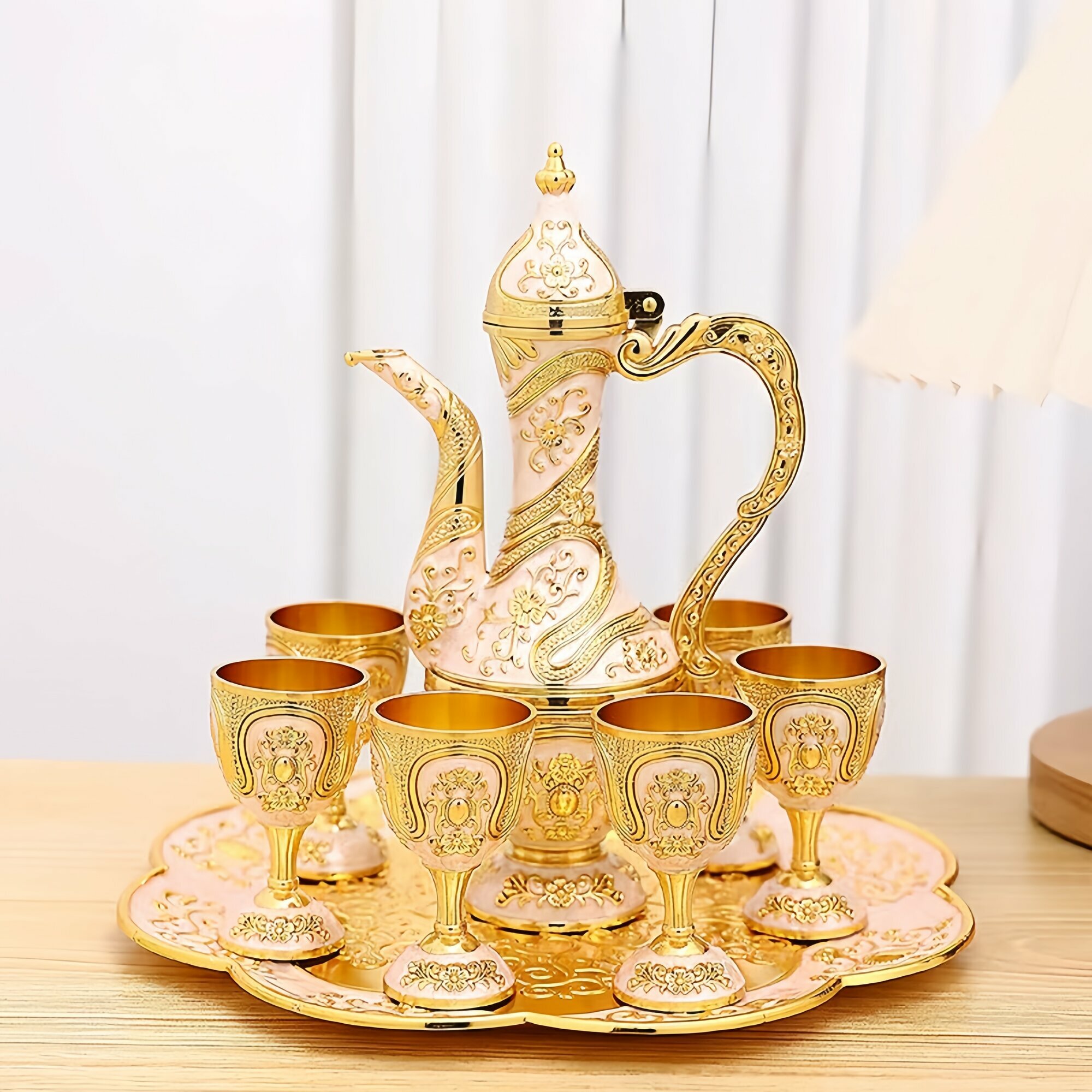 Чайный сервиз "Винтажный", цинковый сплав, 6 чашек, 1 горшок, 1 поднос