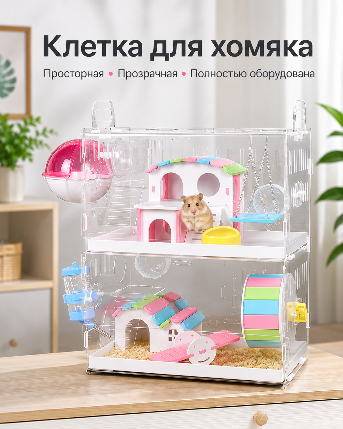 Клетка для хомяка, грызунов, большая с тоннелем,33.5x22.5x40cm88