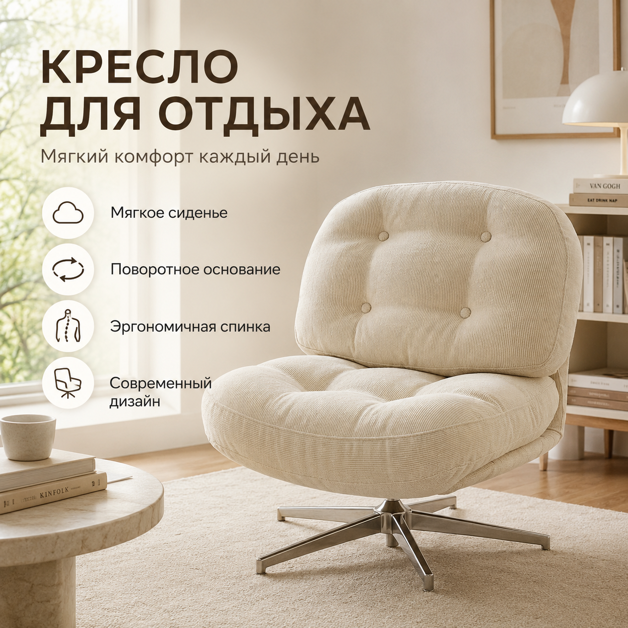 Мягкое кресло/ вращающийся, подходит для балкона, гостиной, спальни