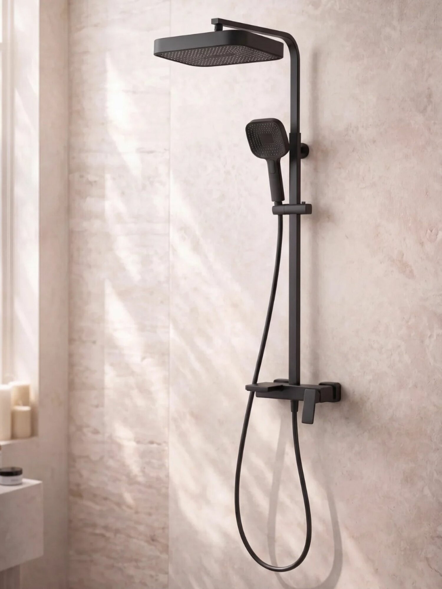 Душевая система с тропическим душем и изливом ALTROBAGNO, черный матовый