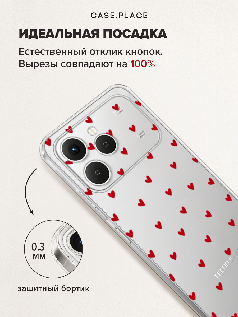 Чехол на Tecno Spark 40 / Текно Спарк 40 с принтом "Red hearts", прозрачный — фото 1