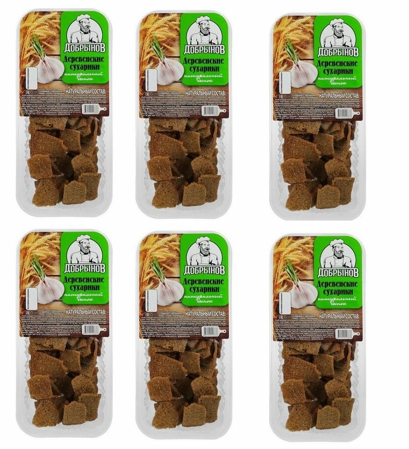 Добрынов деревенские сухарики с чесноком ,100г, 6 шт