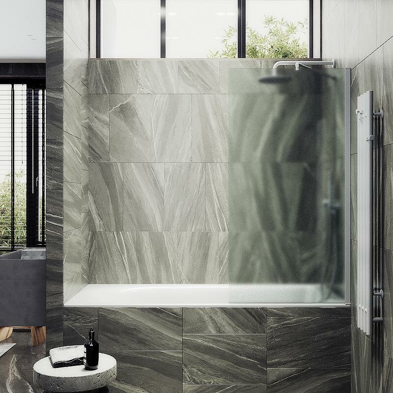 Шторка на ванну Maybah Glass MGV-95-1ш 900x1400 в широком профиле Белый стекло сатиновое