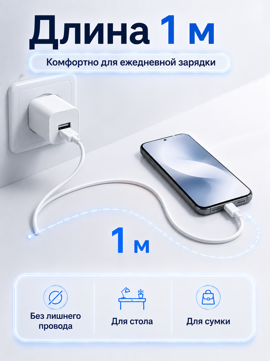 Кабель для Google Pixel 4 USB-A на Type-C, 1 м — фото 1
