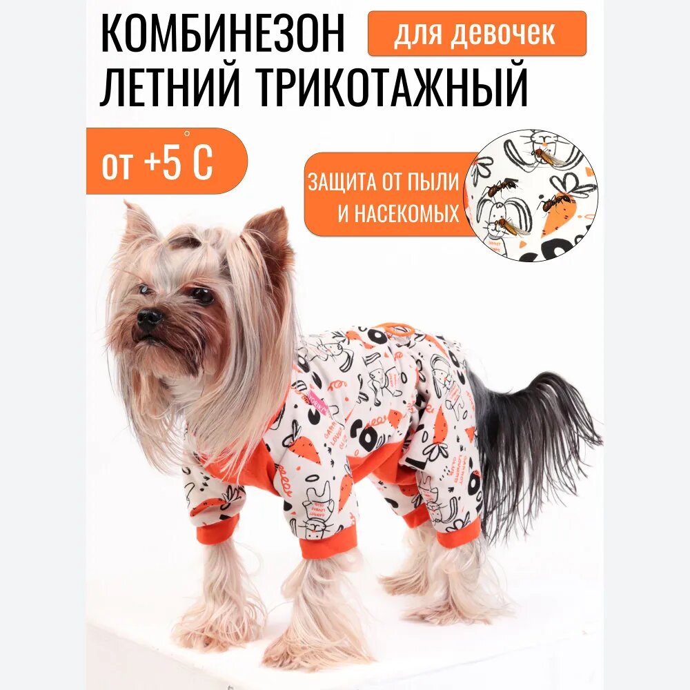 Комбинезон для собак мелких пород Yoriki футер "Морковка" девочка, размер 2XL