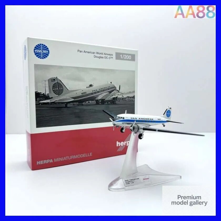 Herpa 1/200 Металлическая модель транспортного самолета Douglas DC-3 Pan American Airways N19912