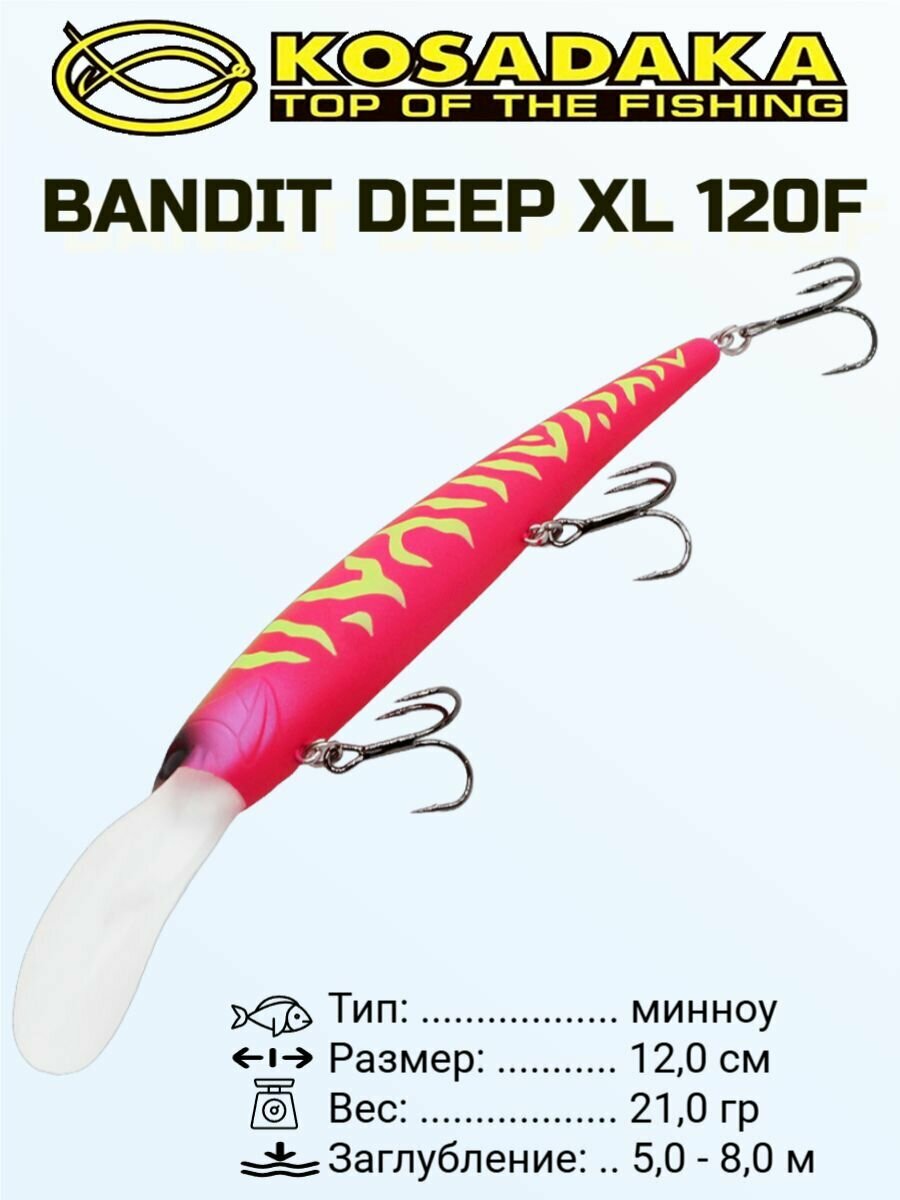 Воблер Kosadaka Bandit Deep XL 120F, плав, 120мм, 21г, 5-8м, цв. ROS