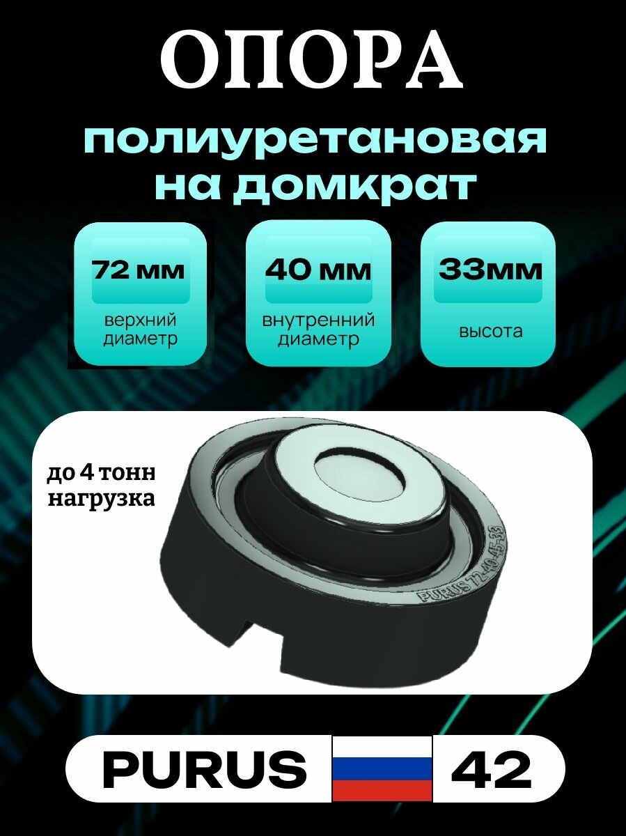 Опора для домкрата подкатного полиуретановая, не резиновая диаметр 72мм, высота 33 мм, верхний диаметр 40мм , полиуретан с прорезью, 1 штука
