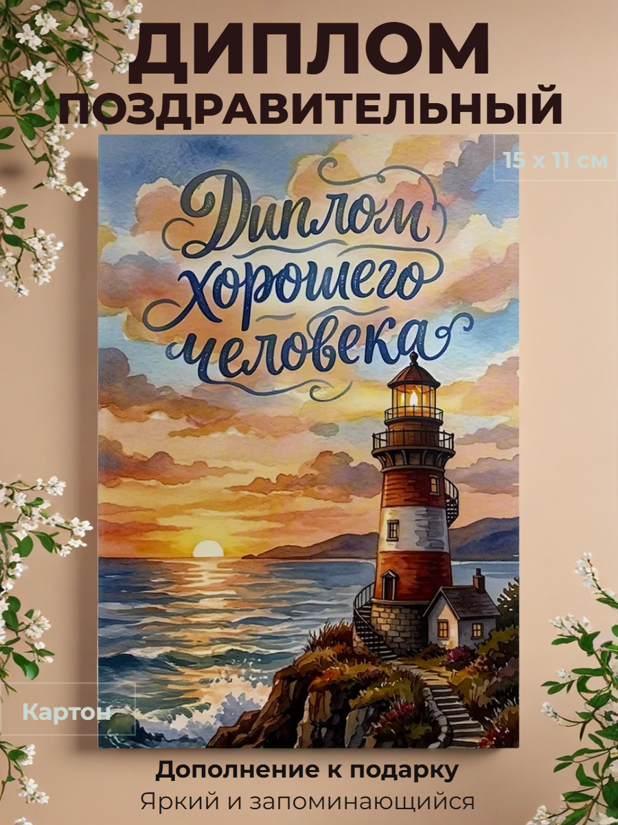 Подарочный шуточный диплом "Хорошего человека", картон, формат А6