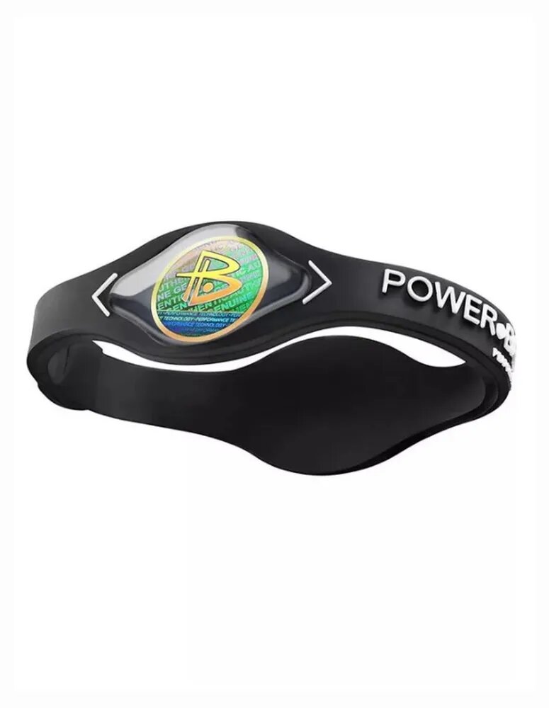 Энергетический браслет Power Balance с турмалином, Черный с Белой надписью, размер XL (длина) 22 см.