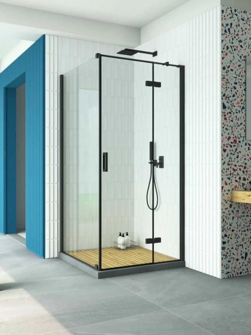 Душевой уголок Vegas Glass AFP-Fis Retta 90*80 02М 01 R профиль матовый черный, стекло прозрачное