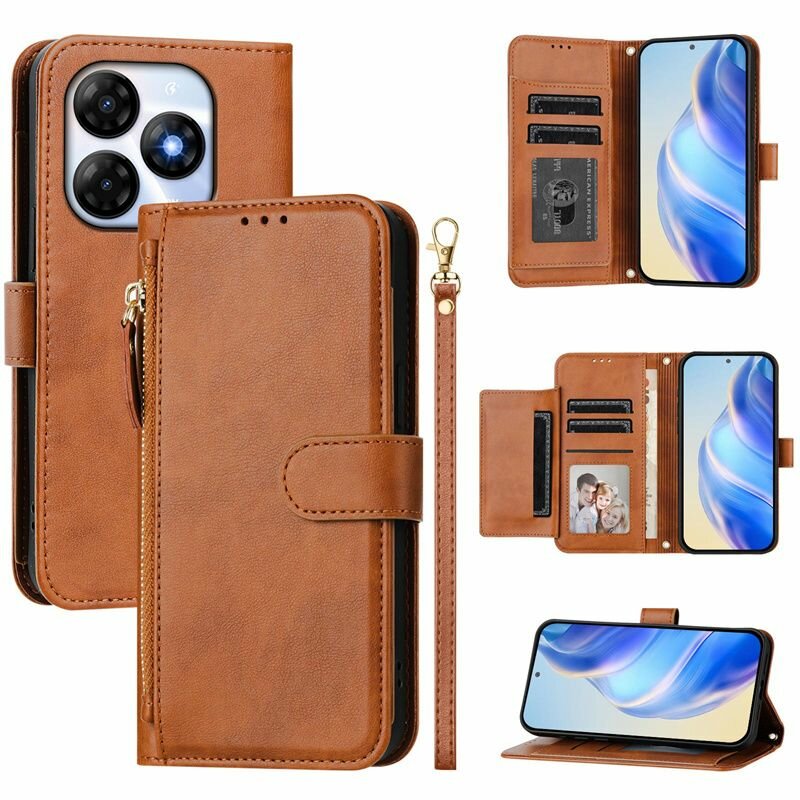 Чехол-книжка для Itel P55 4G и A666L и Smart 8 (Ител P55 4G и A666L и Smart 8) с кошельком на молнии. Мягкий силикон, полная защита, ударостойкий, беспроводная зарядка
