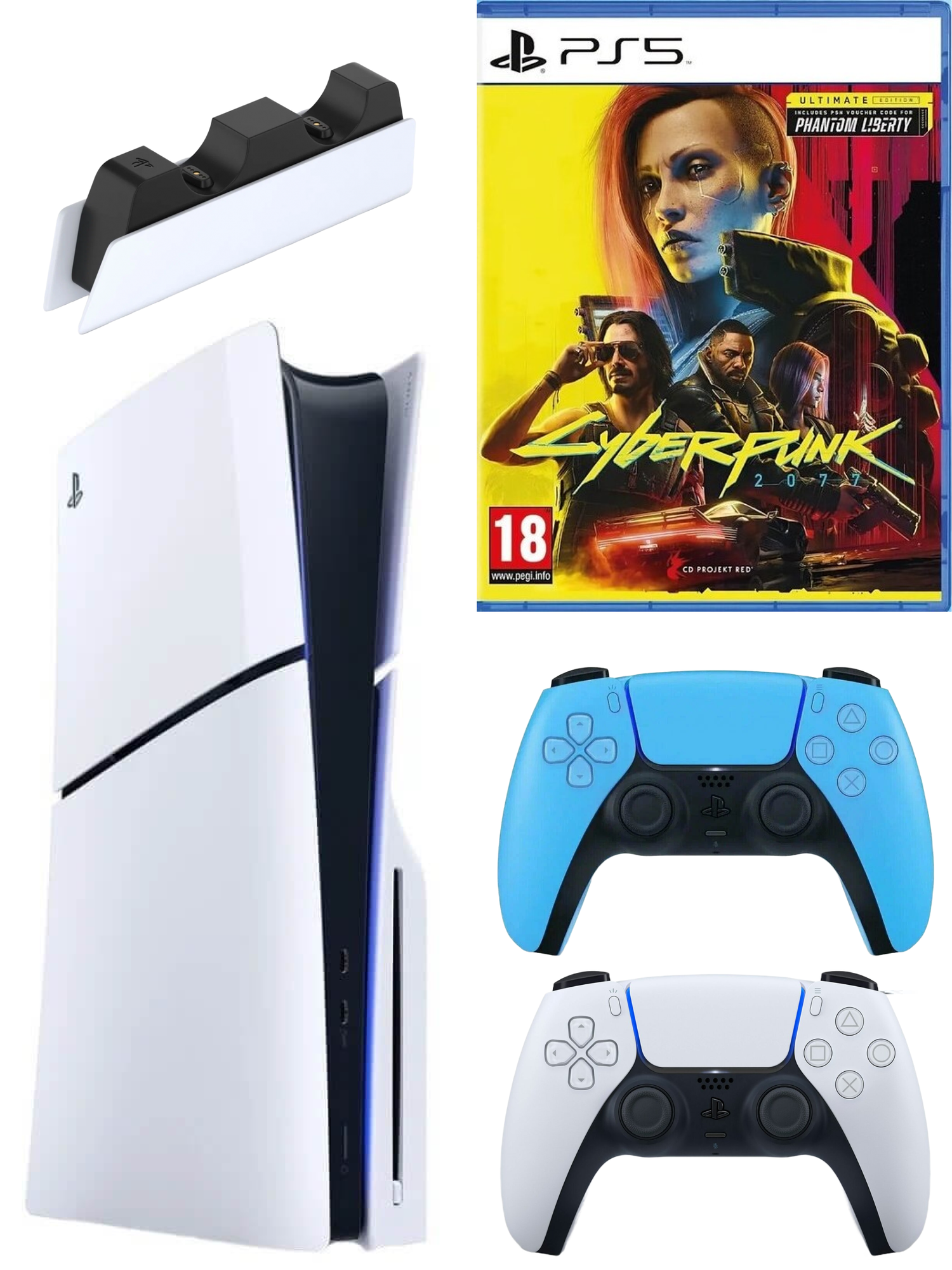 Игровая приставка Sony PS 5 Slim, 1ТБ(с дисководом)+2 геймпад+Зарядная станция+Cyberpunk 2077(подробности в чате)