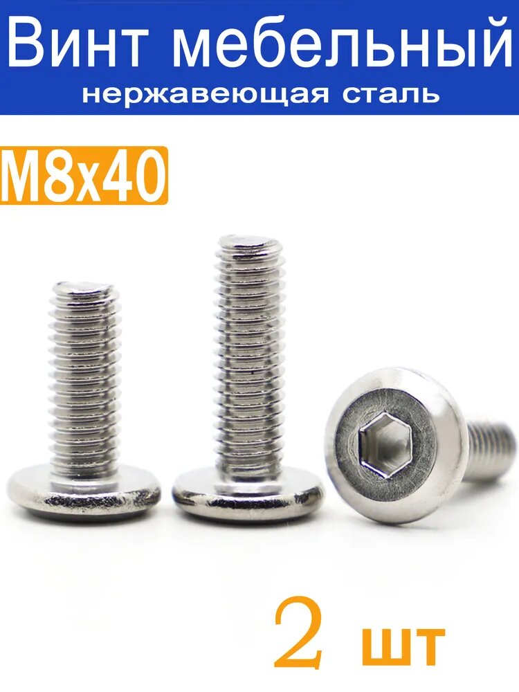 Болт M8 x 8 x 40 мм, головка: Плоская, 2 шт.