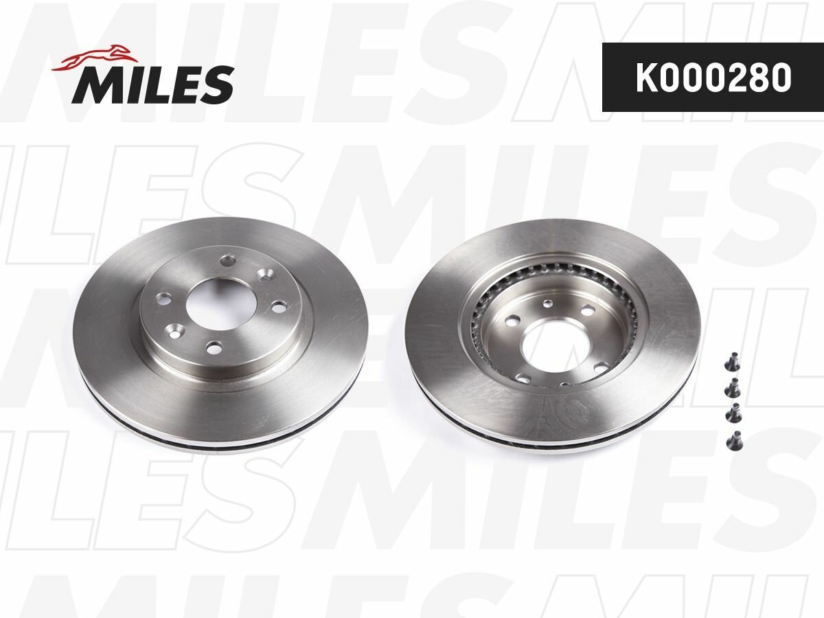 Диск тормозной передний MILES K000280 для а/м Renault Logan I, Sandero I с двигателями 1.6 8V K7M и 1.6 16V K4M, Lada Largus с двигателем 1.6 8V K7M, 259х20,6 мм.