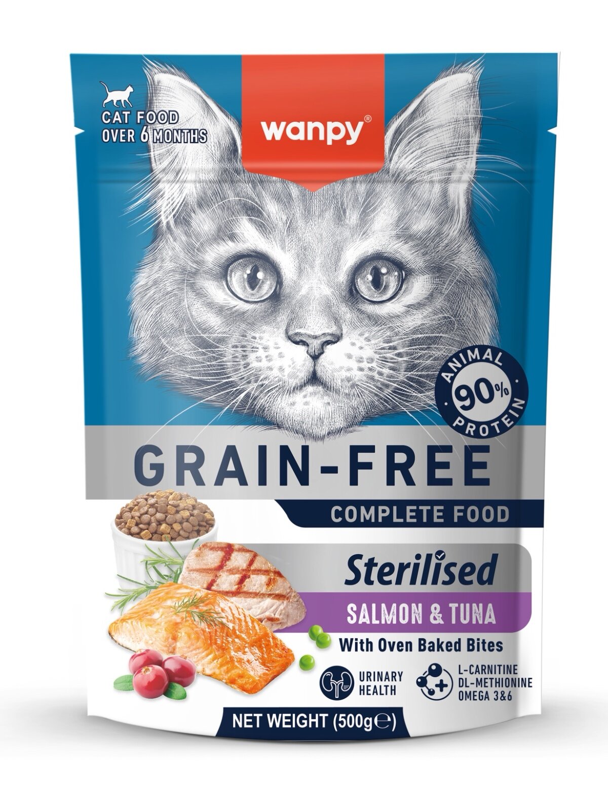 Сухой корм для стерилизованных кошек Wanpy Cat беззерновой с лососем и тунцом 500 г