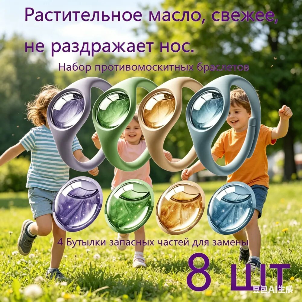 Браслет для борьбы с комарами / браслет для борьбы с комарами и клещами 4 комплекта + 4 Бутылки запасных частей для замены