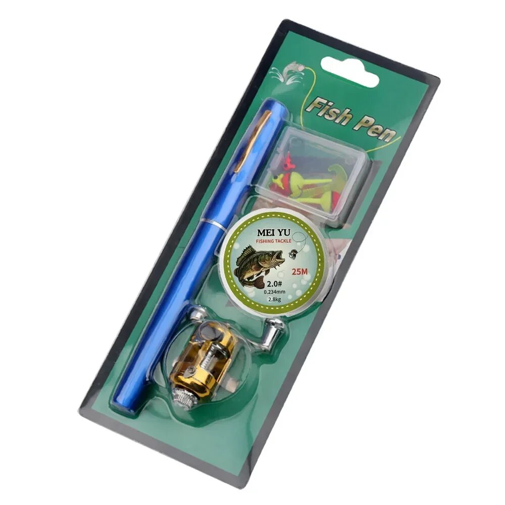 Телескопическая карманная удочка Pen fishing rod Синий, Blue