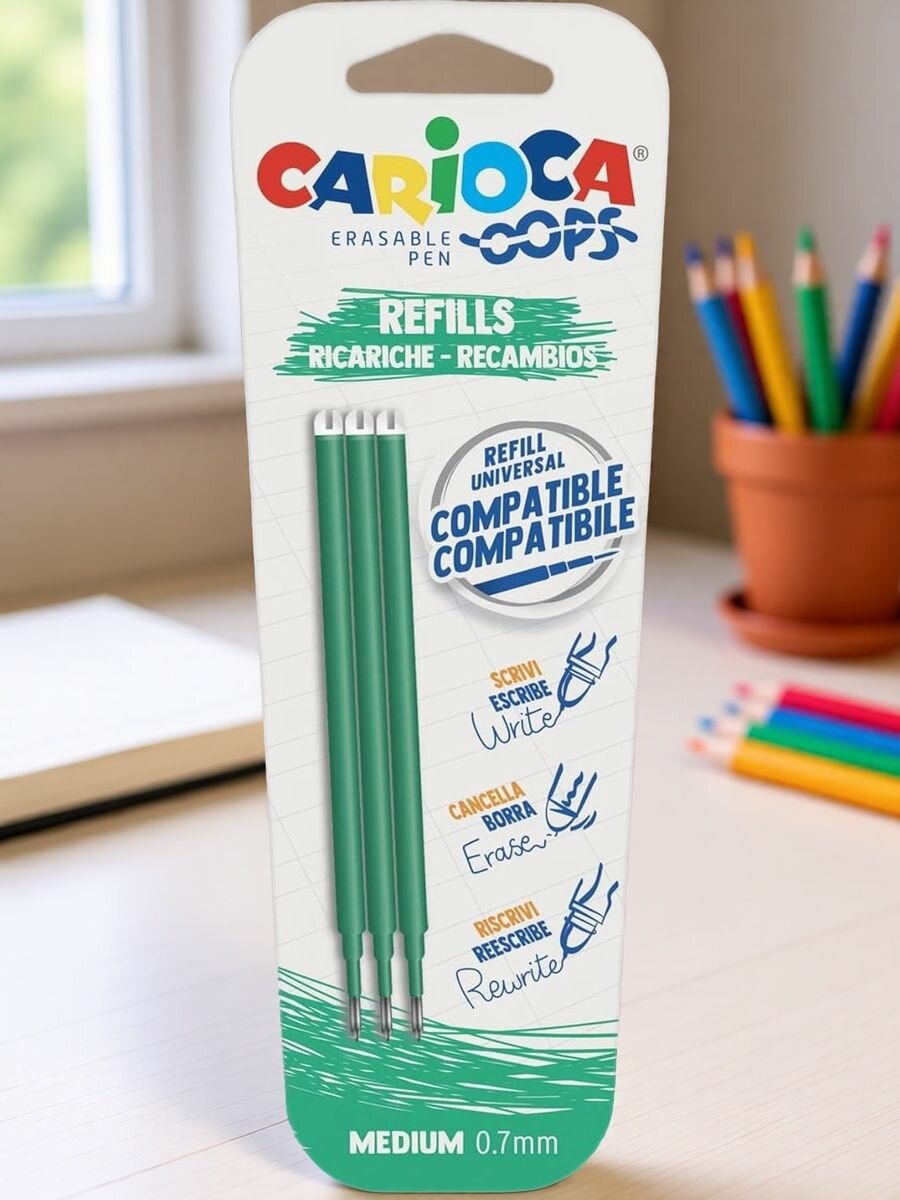 CARIOCA OOPS стержни для гелевой ручки, 3 штуки, чернила Зеленые 43041/04