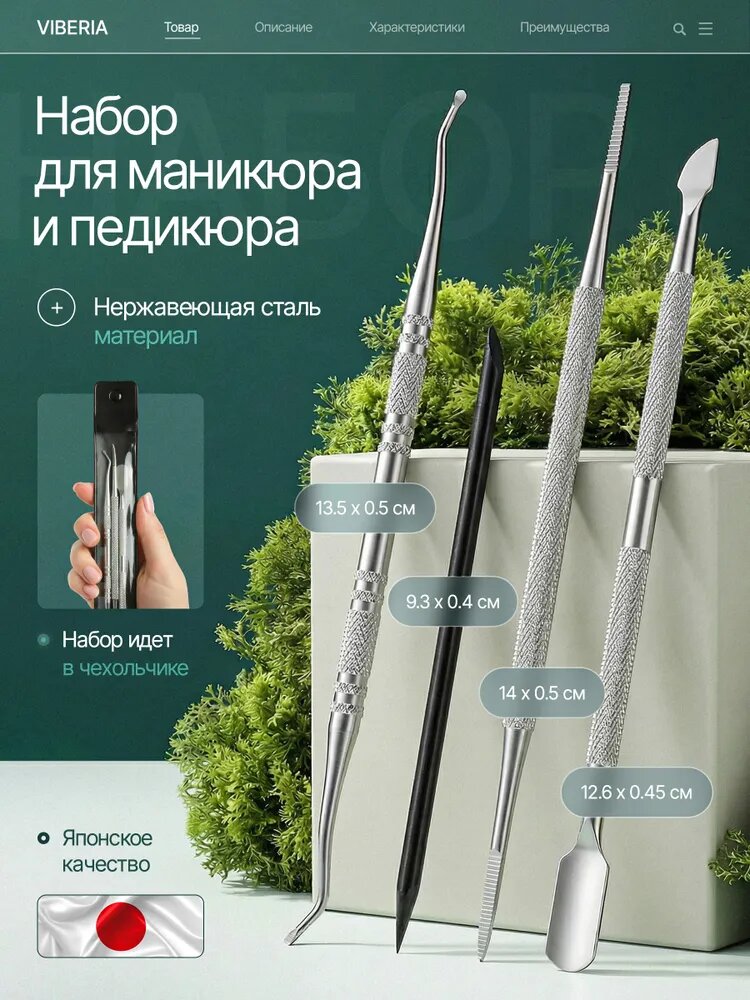 Набор инструментов для маникюра и педикюра, кюретка, пушер, пилка