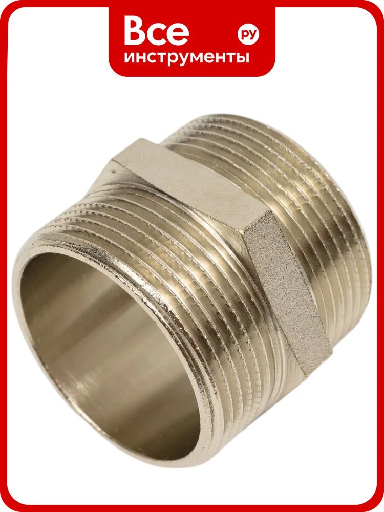 Ниппель Rvc 1 1/2x1 1/2 00738 латунный с наружным соединением, никелевое покрытие, тип фитинга ниппель