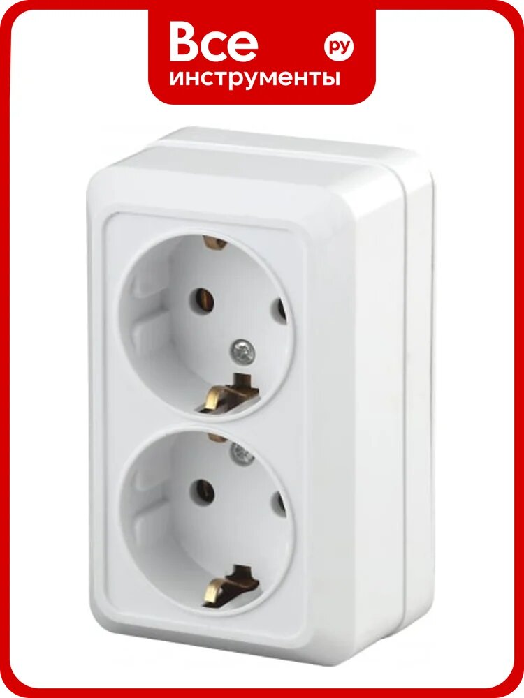Розетка Intro Quadro с заземлением двойная 2x2P+E Schuko, 16А-250В, IP20, открытая установка, белый,