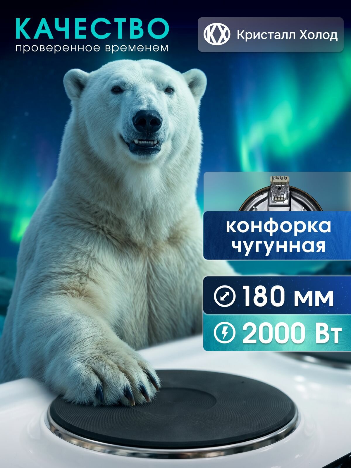 Конфорка для электроплиты 180 мм 2000 Вт чугунная, универсальная, с ободом / Блин для электроплиты / Нагревательный элемент для замены