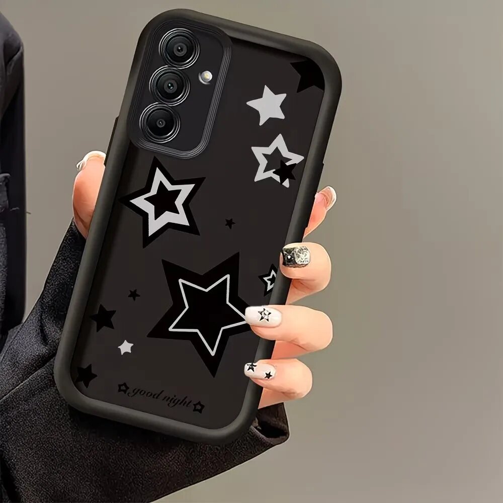 Матовый противоударный чехол с высоким бортиком и принтом звезд для Samsung Galaxy A54, Black XL015