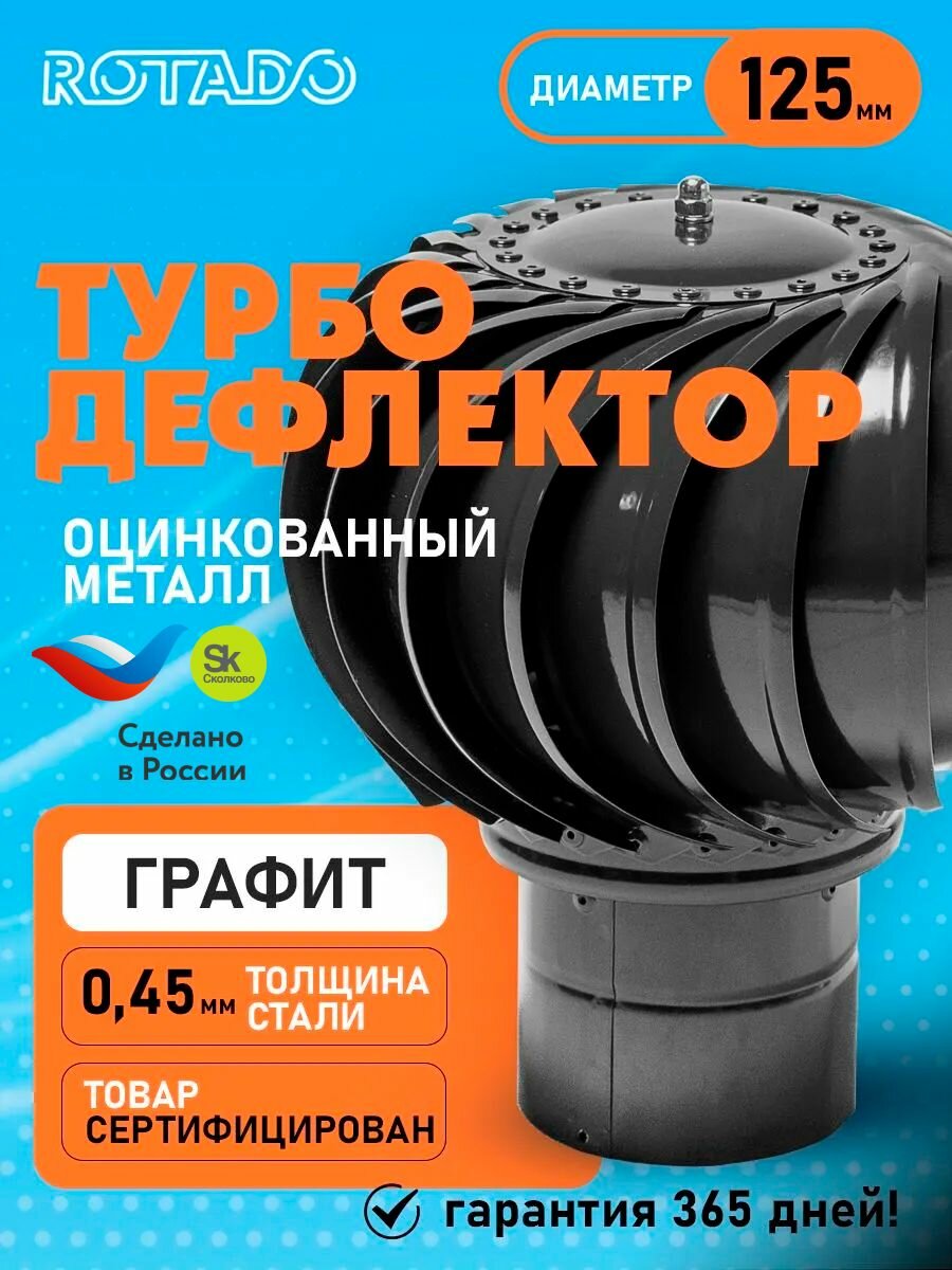 Турбодефлектор ТД-125 оцинкованный металл, дефлектор для вентиляции графитовый 0,45мм