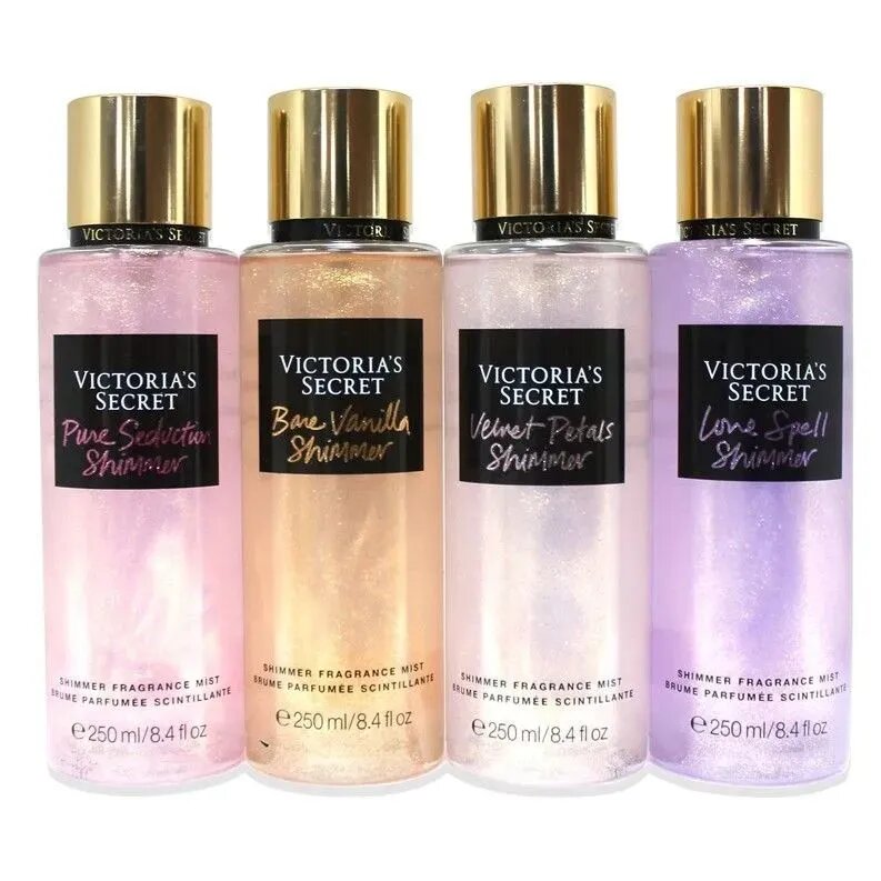 Victoria Secret подарочный набор спреи 4 шт Pure Seduction, Love Spell, Bare Vanilla , Velvet Petals Shimmer