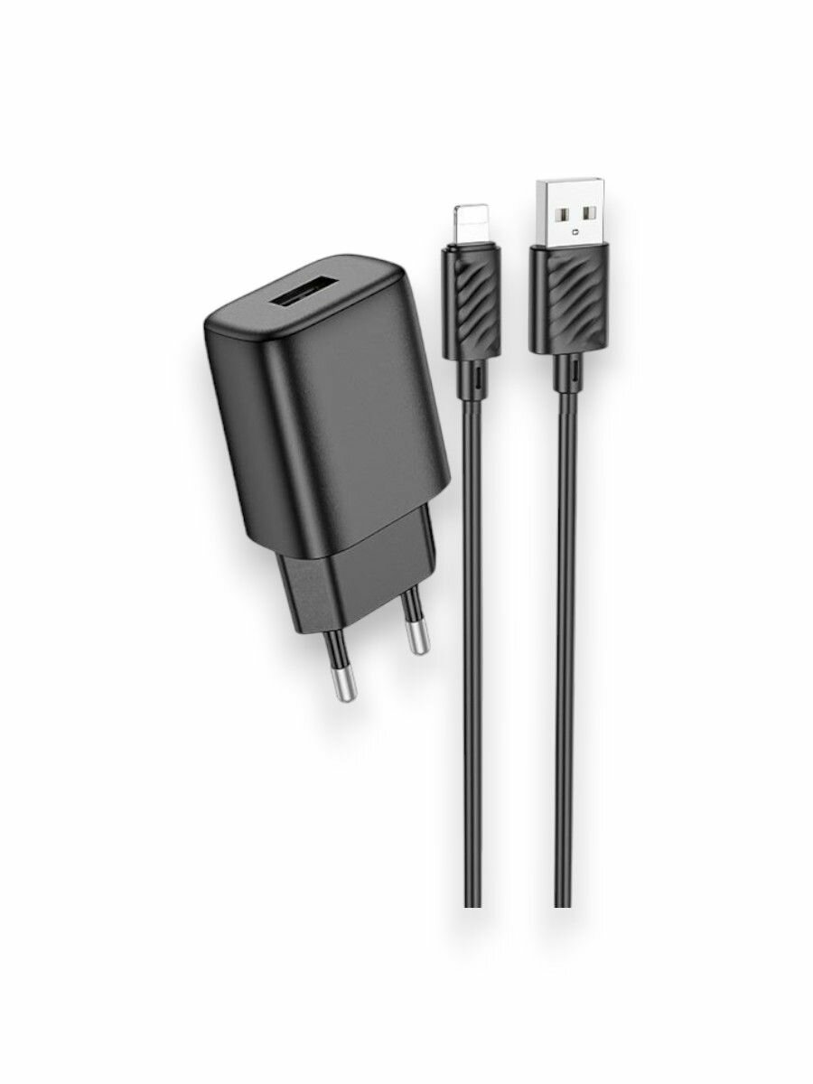 Hoco СЗУ кабель + адаптер USB-A - Lightning (C134A) 12W, черный