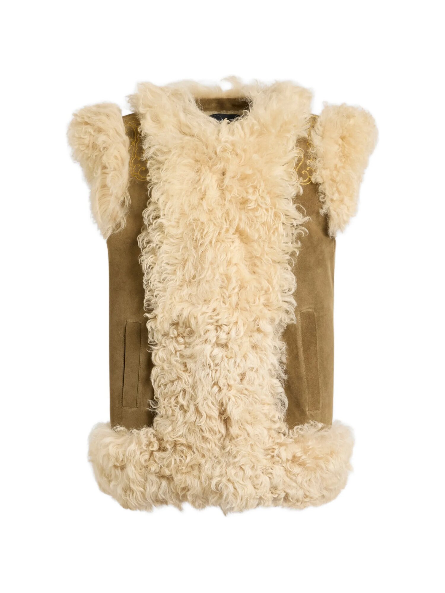 Пальто Shearling waistcoat with peacock embroidery