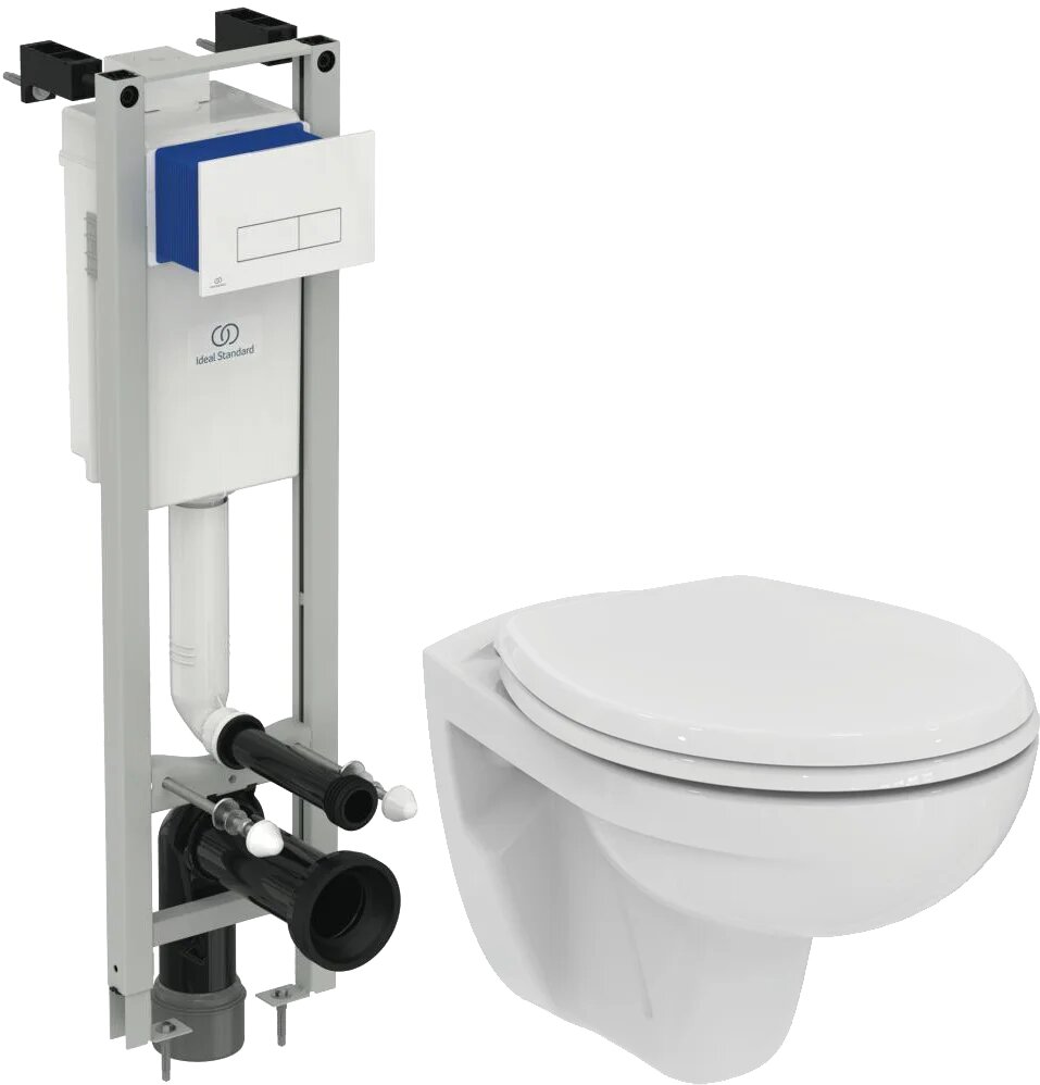 Комплект 2 в 1 Унитаз подвесной Ideal Standard Eurovit K881201 / Инсталляция с кнопкой Prosys Eco Frame M E2332AC цвет белый