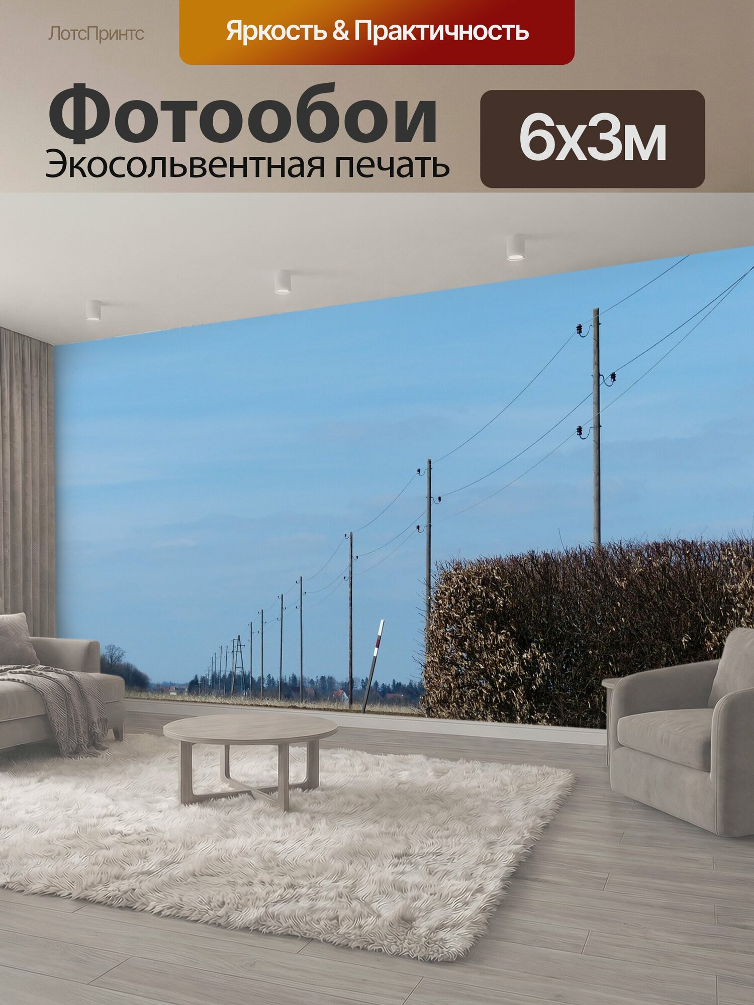 Фотообои "Опоры электричества, линии электропередач, электричество" 600x300 см. экосольвентная печать