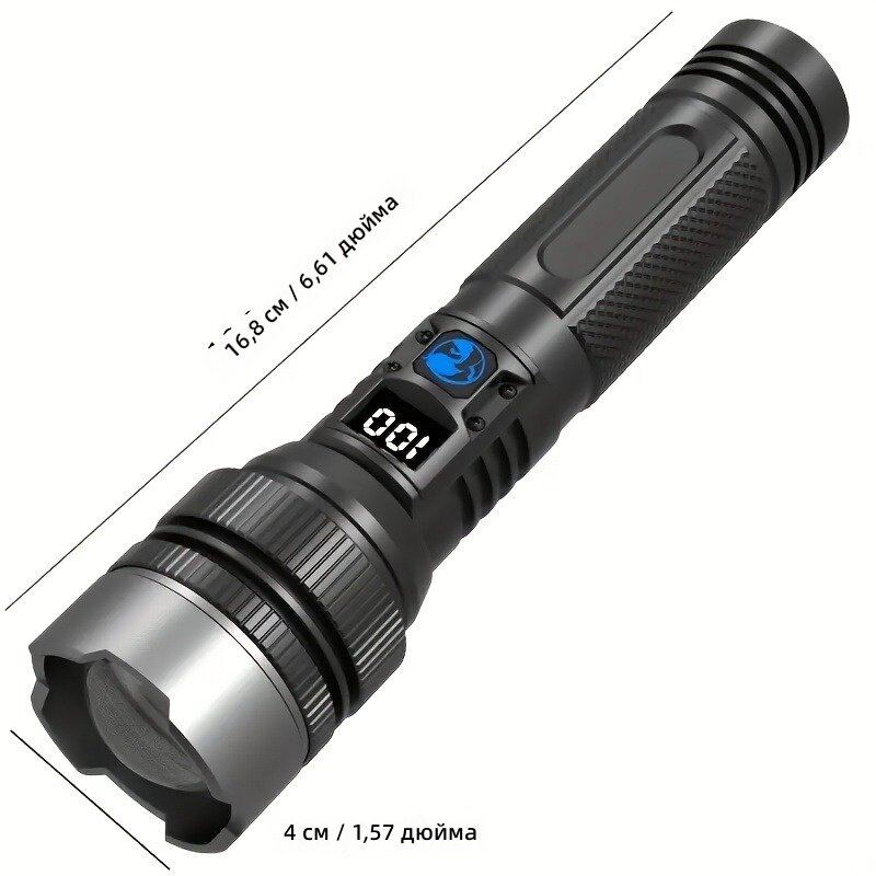 Перезаряжаемый ручной LED-фонарик, ультраяркий, 3 режима, 1800 мАч USB-аккумулятор, удобная рукоятка, черный