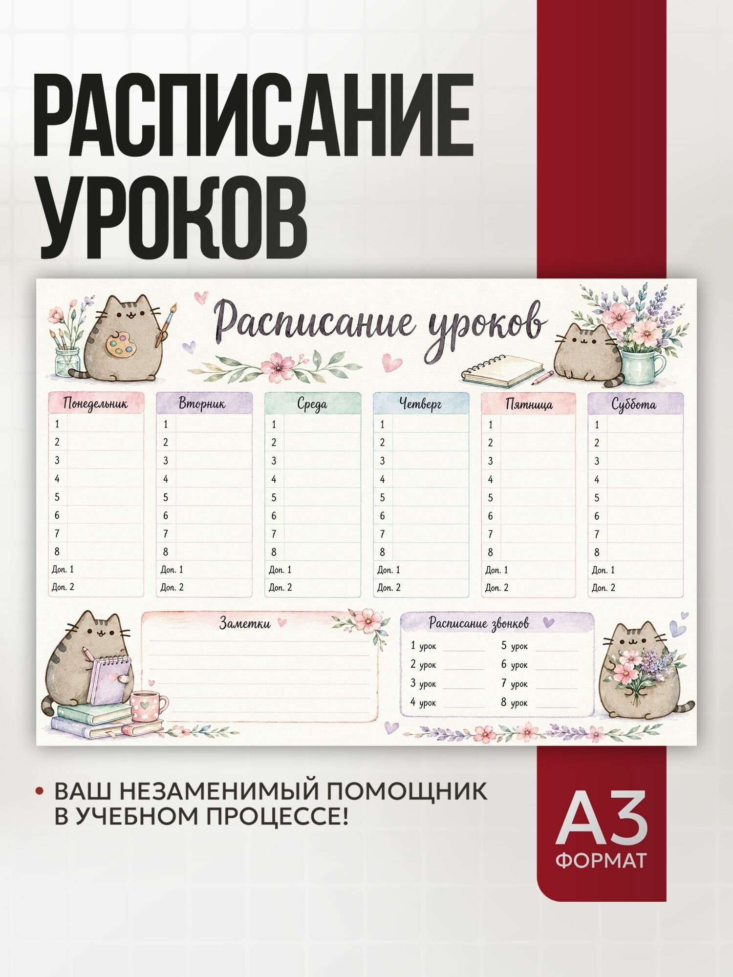 Расписание уроков Pusheen, кот Пушин