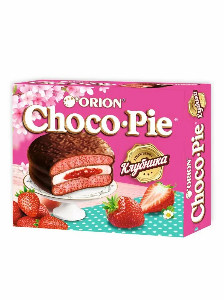 Пироженое Orion Choco-Pie Клубника, 12 шт, 360 г