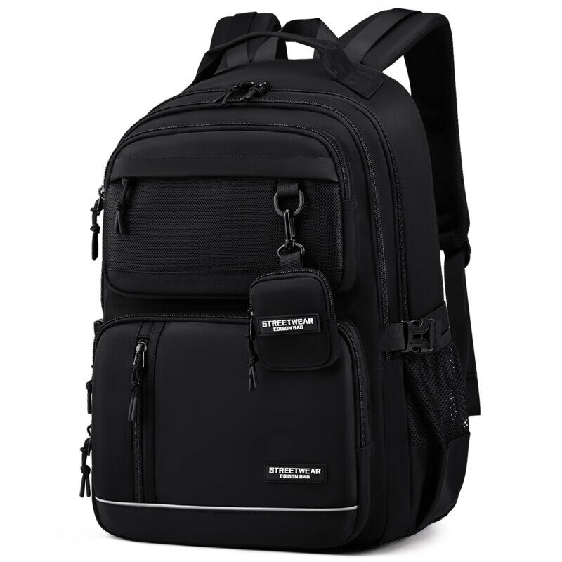 Edison High School Student Backpack Large Capacity Reflective Spine Protection Water-resistant Middle School Student Double Shoulder Backpack 2486-1 Black