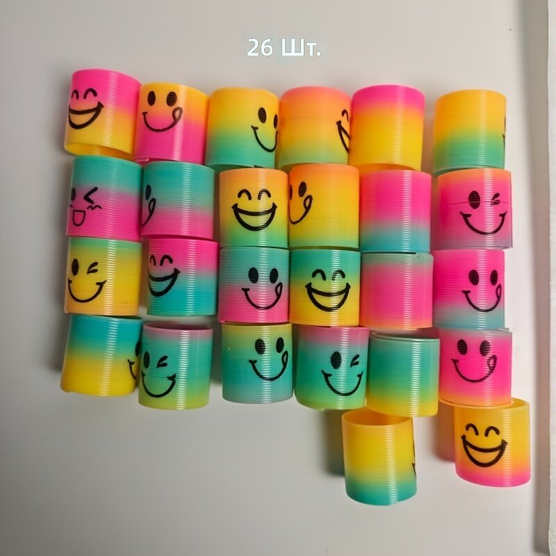 Игрушки-пружины с разноцветными лицами-смайликами, 26 шт.
