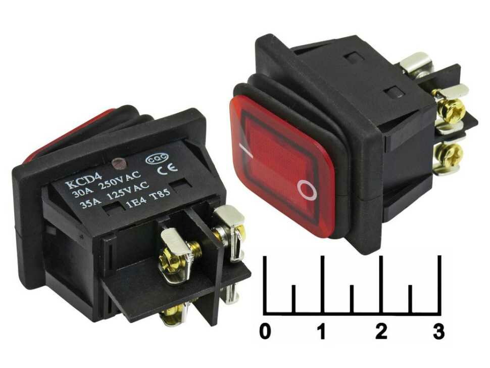 Выключатель 250/30 250V 30A красный 4 контакта влагозащищенный (KCD4)