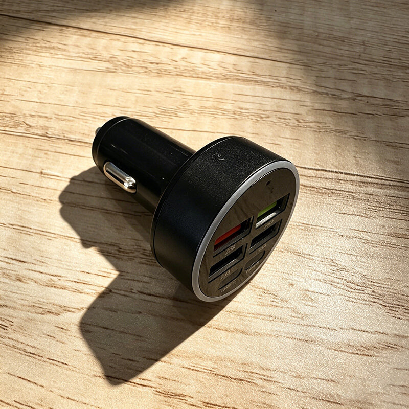 Зарядное устройство 6-в-1 66W, 4 USB + 2 Type-C, двойной PD 3.0, с прикуривателем, быстрая зарядка для телефонов и планшетов, 1 шт.