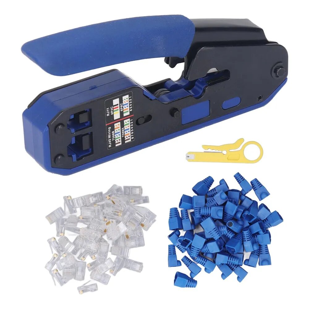 Обжимной инструмент RJ45 для коннекторов Cat5 Cat6 сквозных, синий