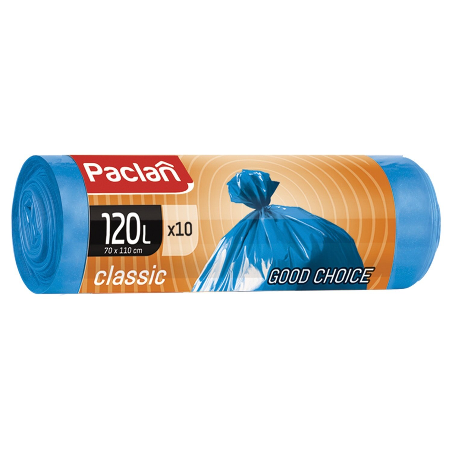 Мешки для мусора PACLAN 120 л, синие, в рулоне 10 шт, 20 мкм, 110х70 см, Classic