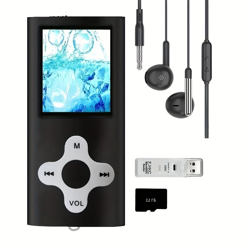 Портативный MP3/MP4 плеер 32 ГБ с ЖК-экраном и слотом для карты памяти, для музыки, видео и электронных книг, цвет черный