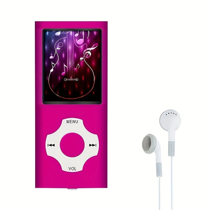 MP3/MP4 плеер с наушниками, высокое качество звука, встроенный микрофон, регулировка громкости, поддержка музыки, видео, изображений, записи, электронных книг, аккумулятор, LED дисплей, слот для TF-карт, розовый, без карты памяти
