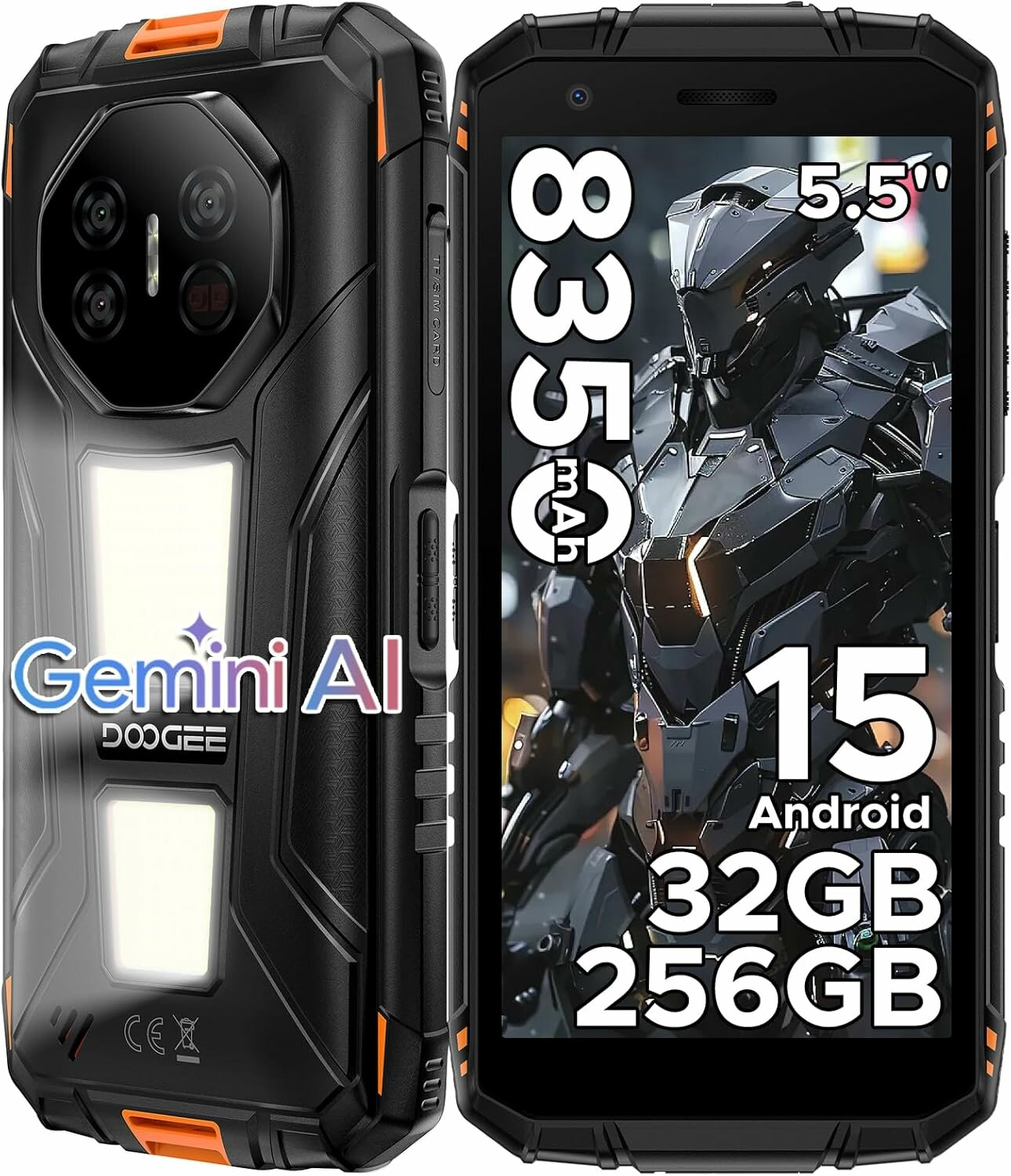 Смартфон DOOGEE Fire 3 Max Rugged, 32(8+24)GB 256GB, 5,5-дюймовый HD-дисплей, 8350 мАч