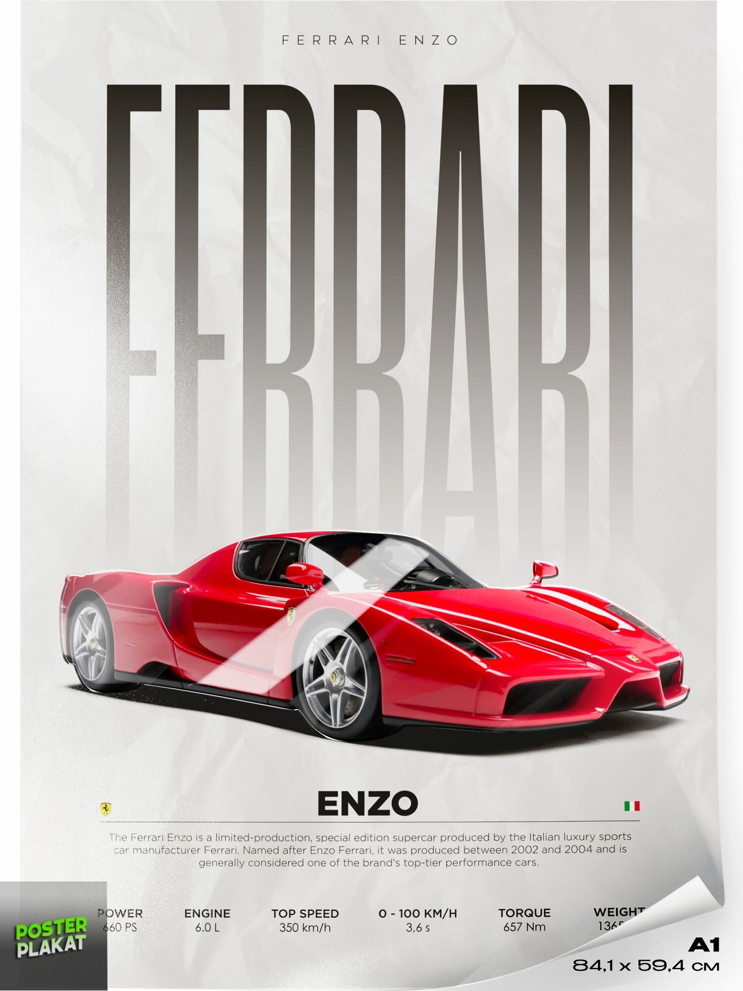 Постер на стену с машинами, Ferrari Enzo, авто Феррари, для интерьера, А1 (85 х 60 см), Постер Плакат