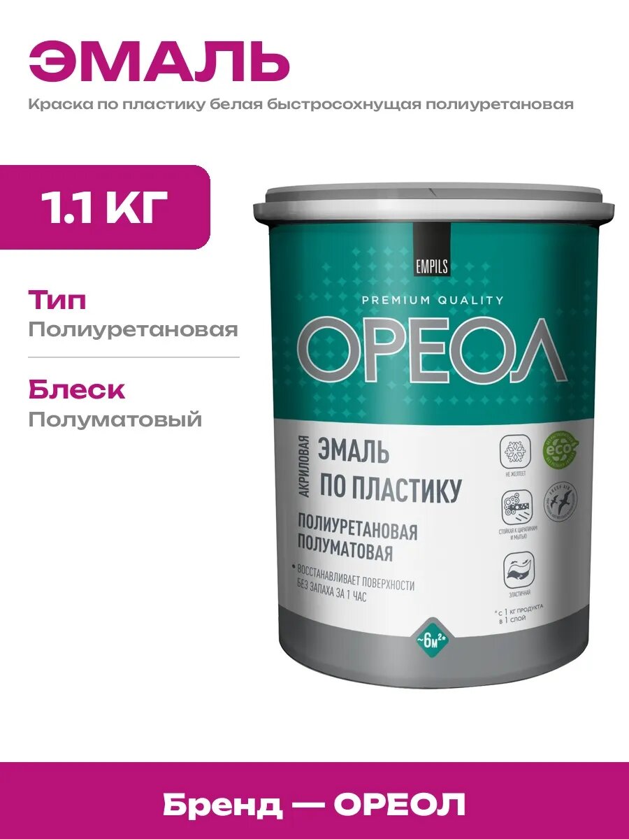 Краска по пластику и металлу белая полуматовая без запаха