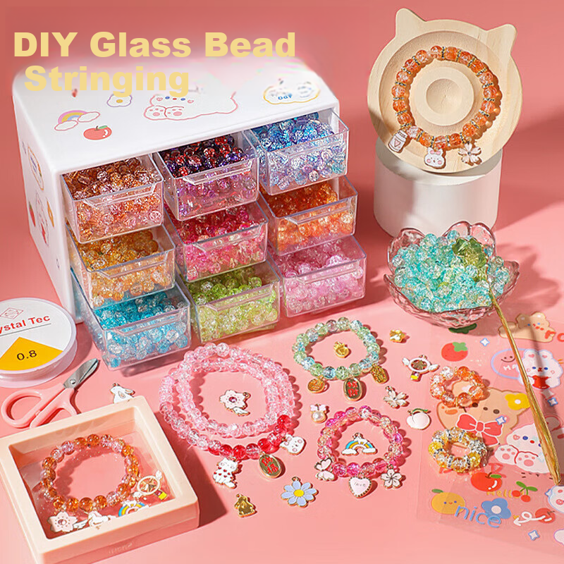 Набор бус для девочек 3-6 лет DIY браслет ожерелье кольцо с 6 цветами Цвет：[6 цветов 300 бусин] DIY браслет ожерелье