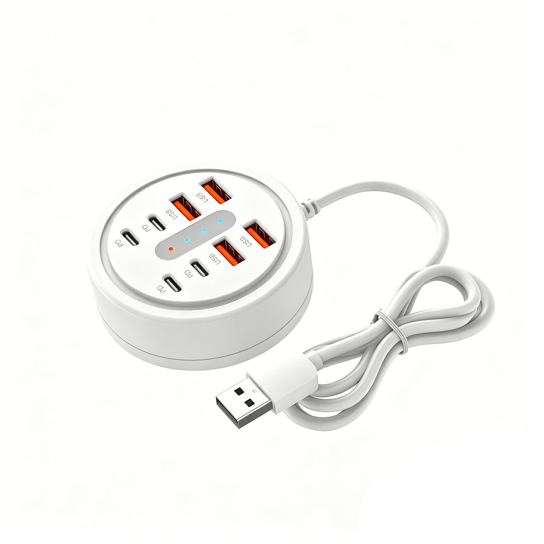 Зарядная станция 8-в-1 66W с 4 портами USB и 4 портами Type-C, быстрая зарядка, индикаторы, белая